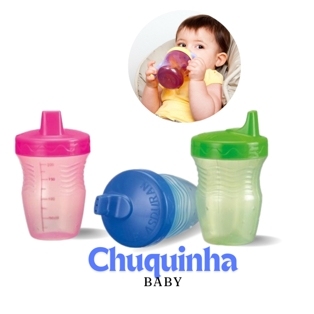 Copo Infantil Com Tampa 250ML Chuquinha para Até 5 Anos, Ideal Para Levar Na creche | Shopee Brasil