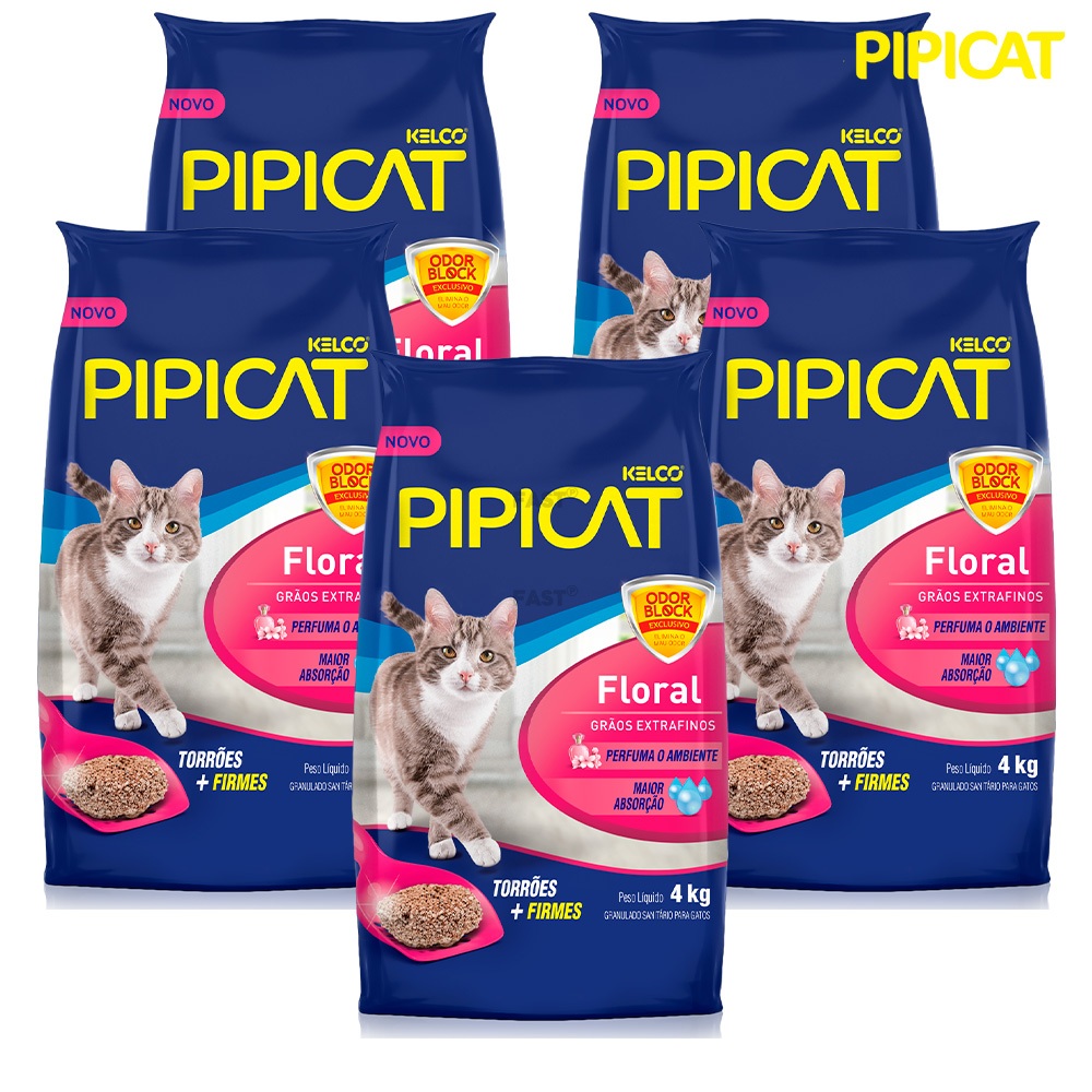 Areia Higiênica Pipicat Classic Grãos Mais Finos 20KG Floral Ultra Dry Multi Cat Granulado Para ...