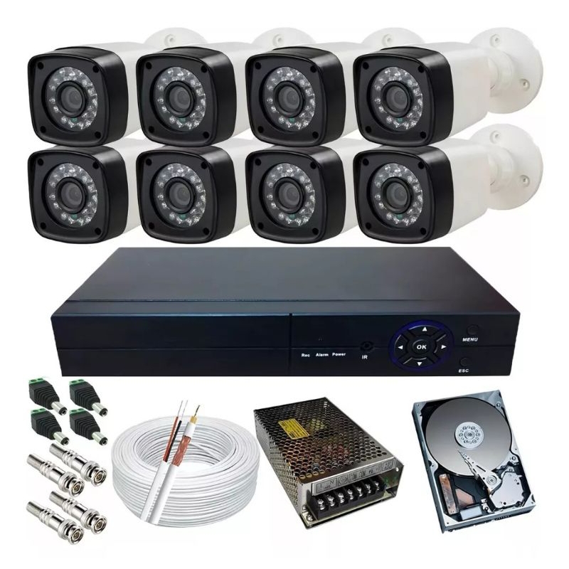 Kit 8 Câmeras Full Hd Dvr 08 Canais Com Hd 500gb Completo + Brinde ...