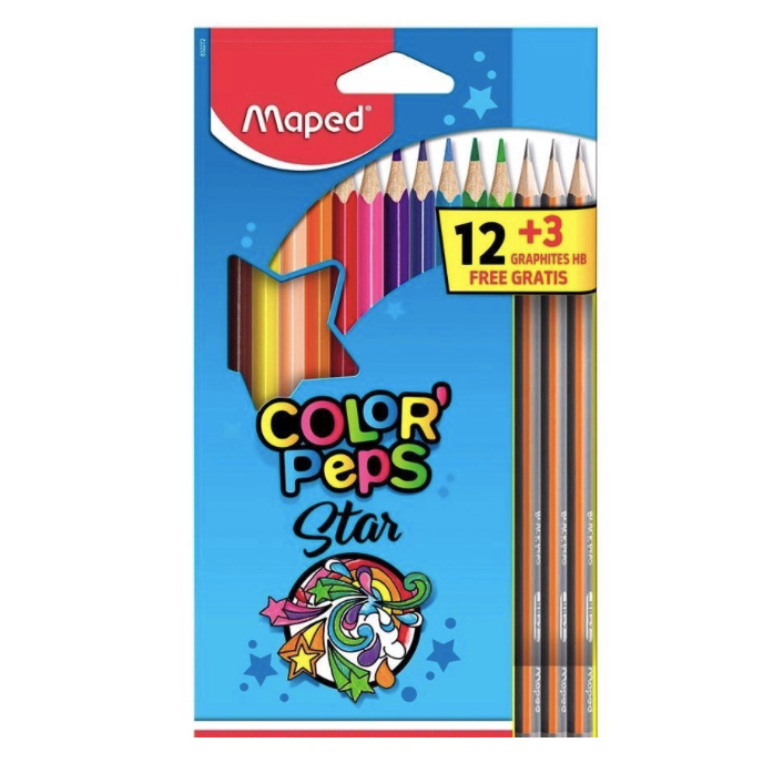 Lapis de Cor Color'peps Star 12 Cores + 3 Lápis hb - Maped. | Shopee Brasil