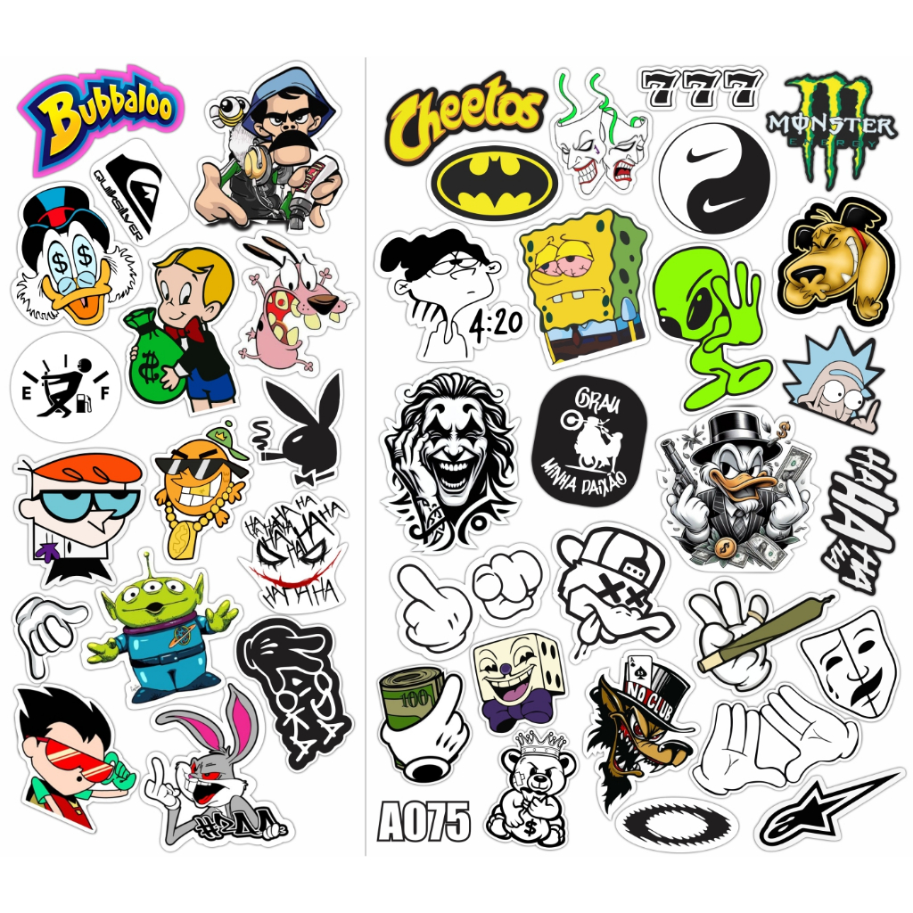 Adesivos Cartela Super 42 Unidades Para Moto Capacete Bike Cartoon ...