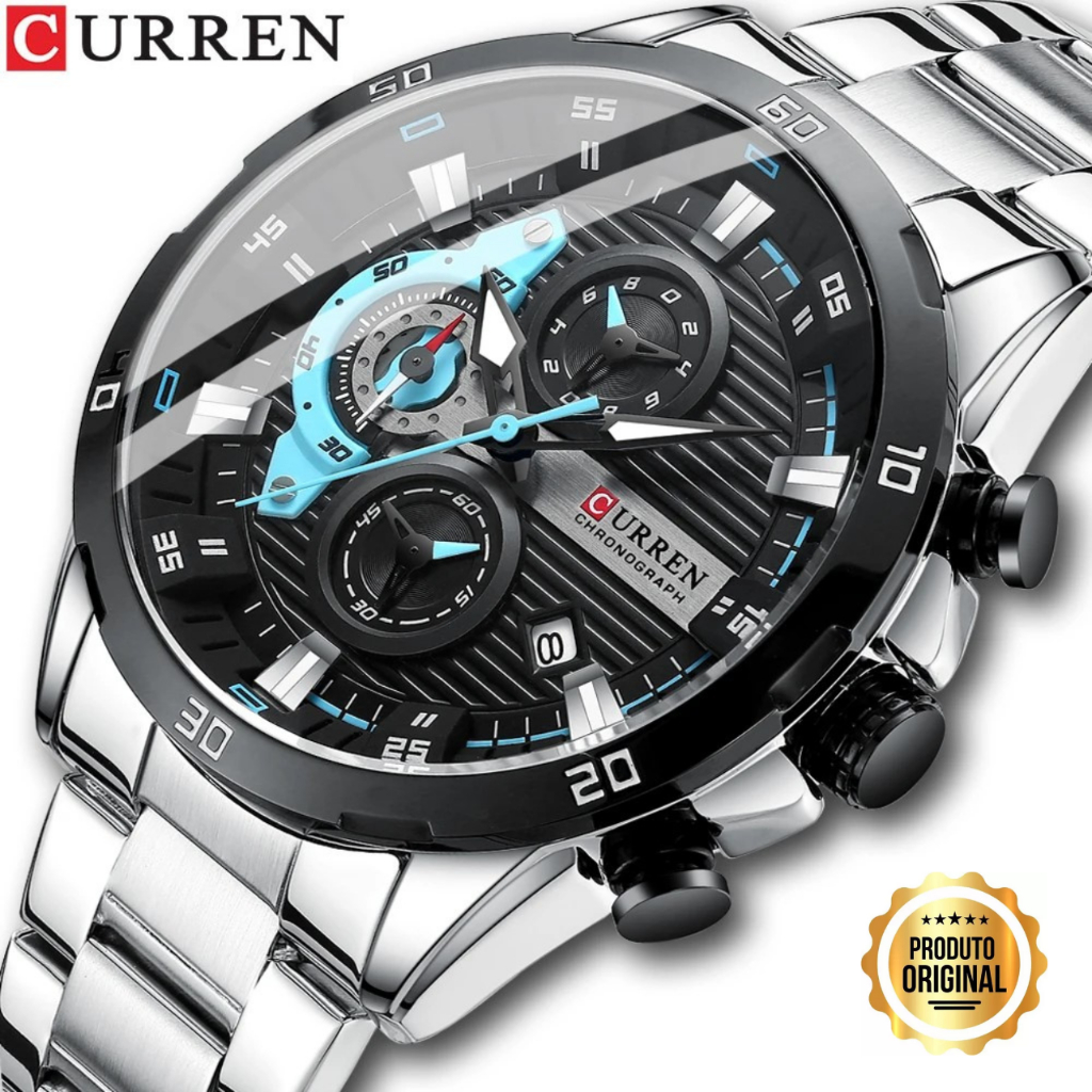 Relógio Curren 8402 Original Masculino De Luxo Cronógrafo Pulseira De ...