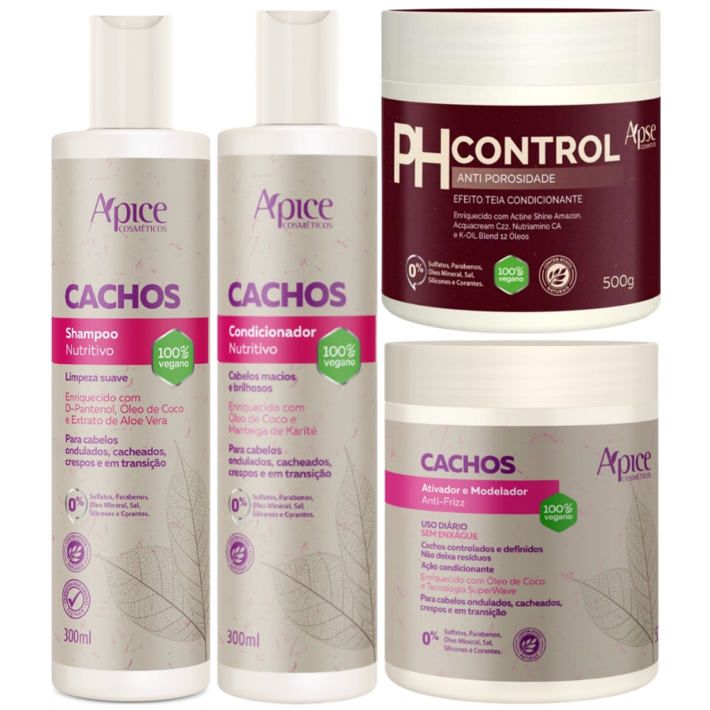 Kit Apse Cachos Anti Porosidade Shampoo Condicionador Ativador E Mascara Ph Control Grande ...
