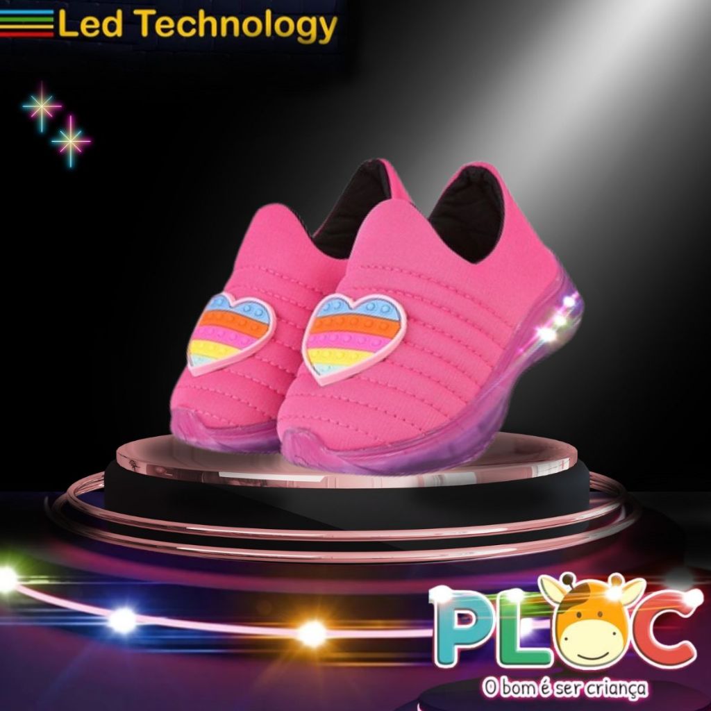 -Tênis Led - PLOC LED35 - PINK CORAÇÃO POP IT | Shopee Brasil