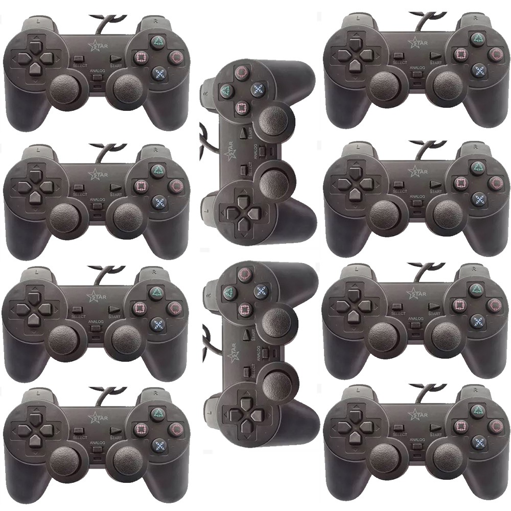 KIT 10 Controle para Playstation 2 / PS2 Com Fio - Cor preto fosco ...
