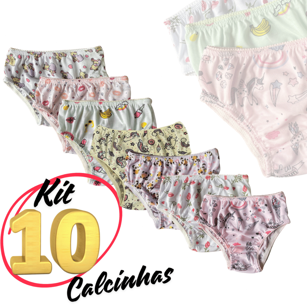 Kit 10 Calcinhas Infantil Menina Kit Calsinhas para o dia a dia Super ...