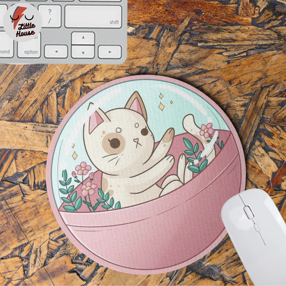 Mouse pad Gato Gatinho Rosa Redondo Fofo Criativo decoração home office ...