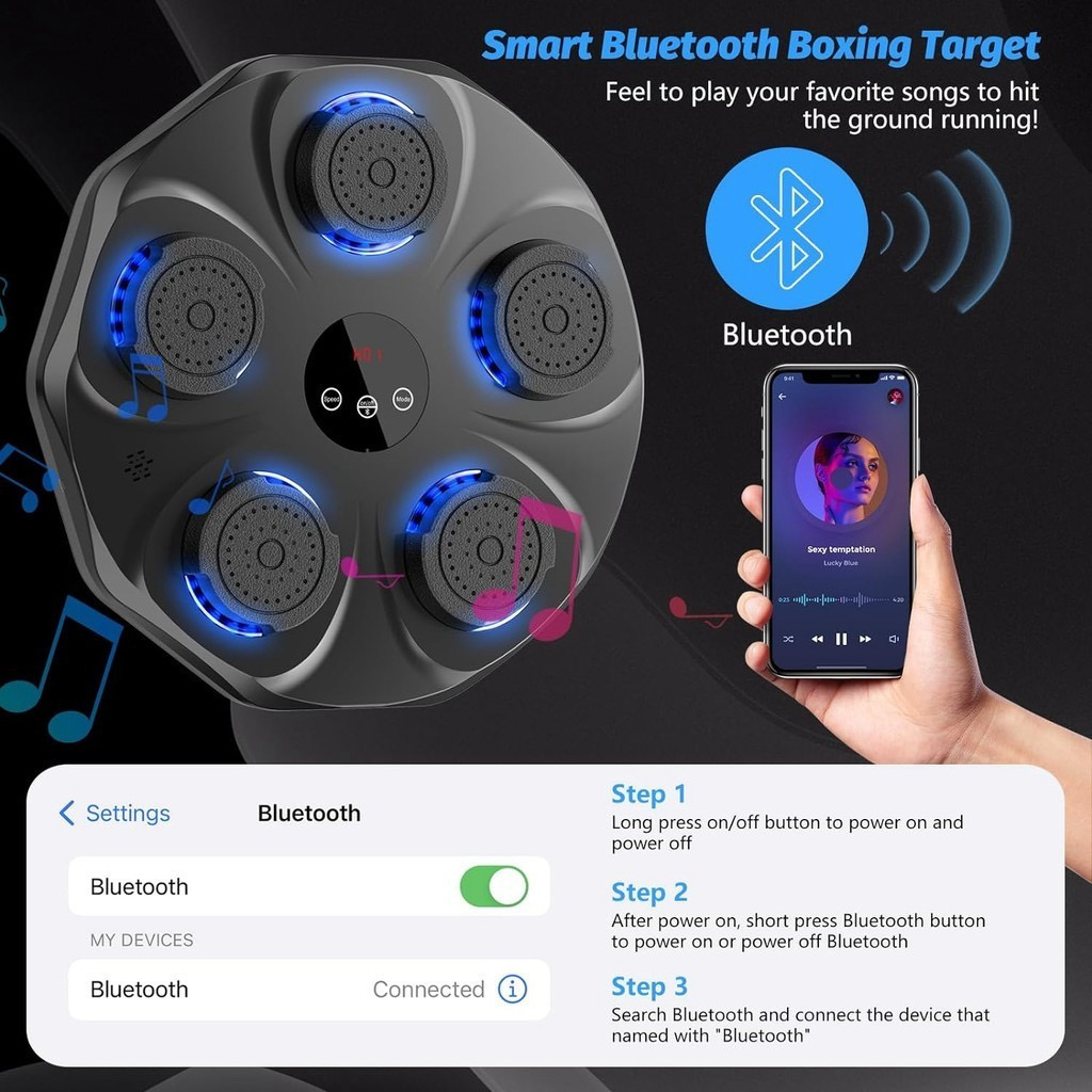 Máquina De Boxe Musical Acende No Ritmo Da Música Com Luva Bluetooth ...