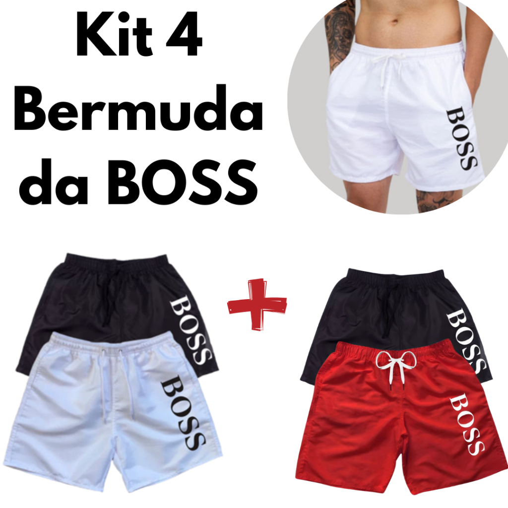 KIT 4 BERMUDAS BOSS ORIGINAL TACTEL MODA PRAIA SHORTS MAURICINHO SECA ...