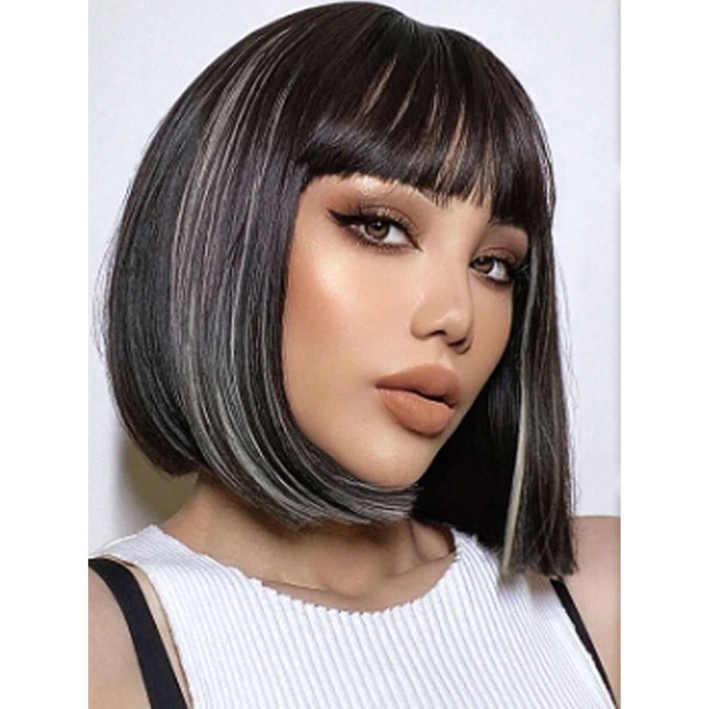 Peruca Bob Lace Wig Com Franja Fibra Bio Organica 30cm 180g | Shopee Brasil