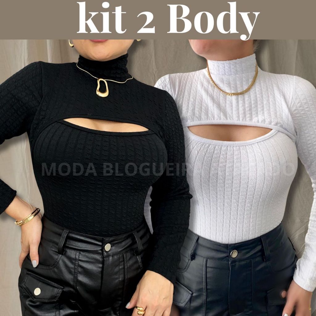 body feminino manga Longa GOLA ALTA Body Bori Comprida boddy Boris ...