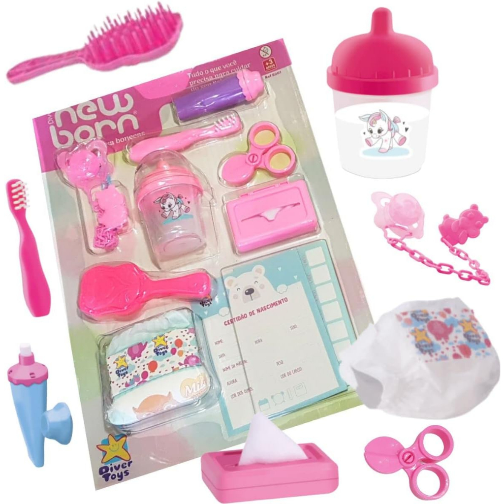 Kit Brinquedo c/ 11 Acessórios Para Bonecas Completo - Divertoys - Diver New Born | Shopee Brasil