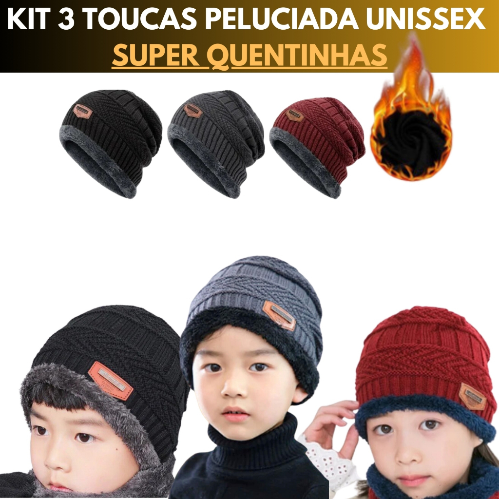 Kit 3 Touca de Frio Infantil Grossa Quentinha Gorro Infantil Toca de ...