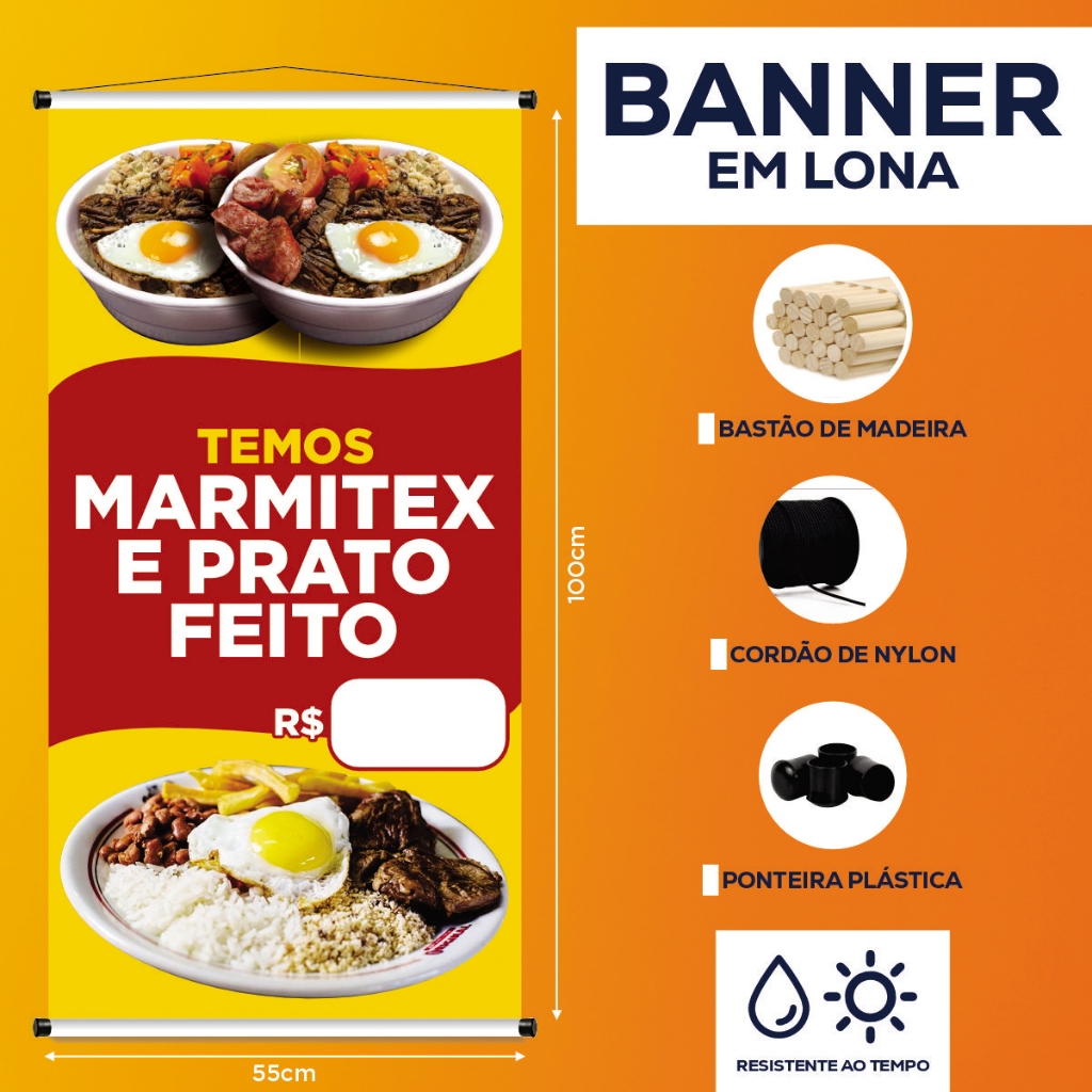 Banner Temos Marmitex e Prato Feito Restaurante Grande (55 x 100cm ...