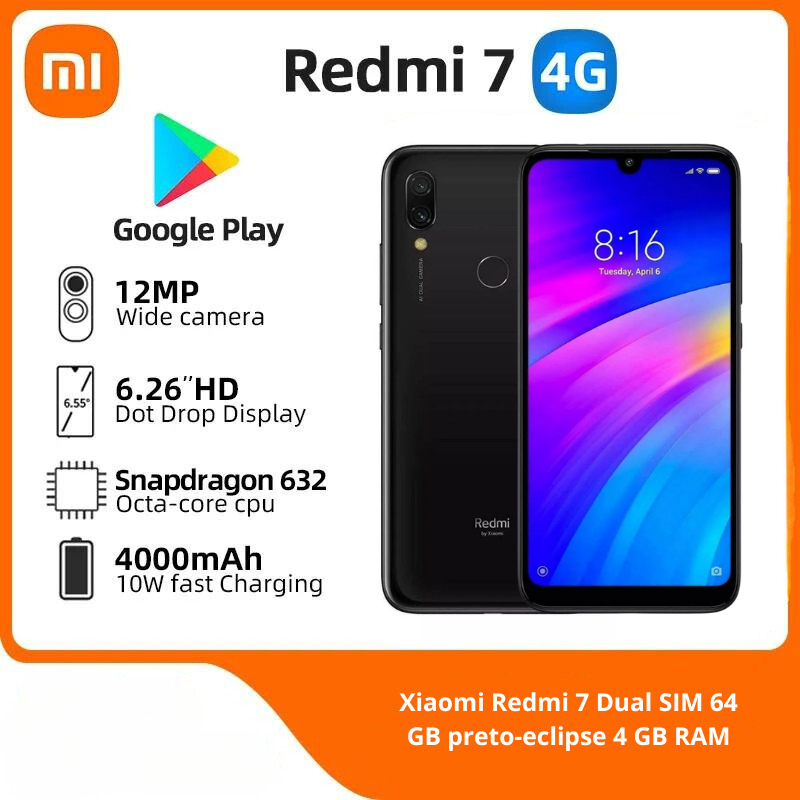 Celular Xiaomi Redmi 7 Dual SIM 64 GB - 4 GB RAM preto eclipse | Shopee ...