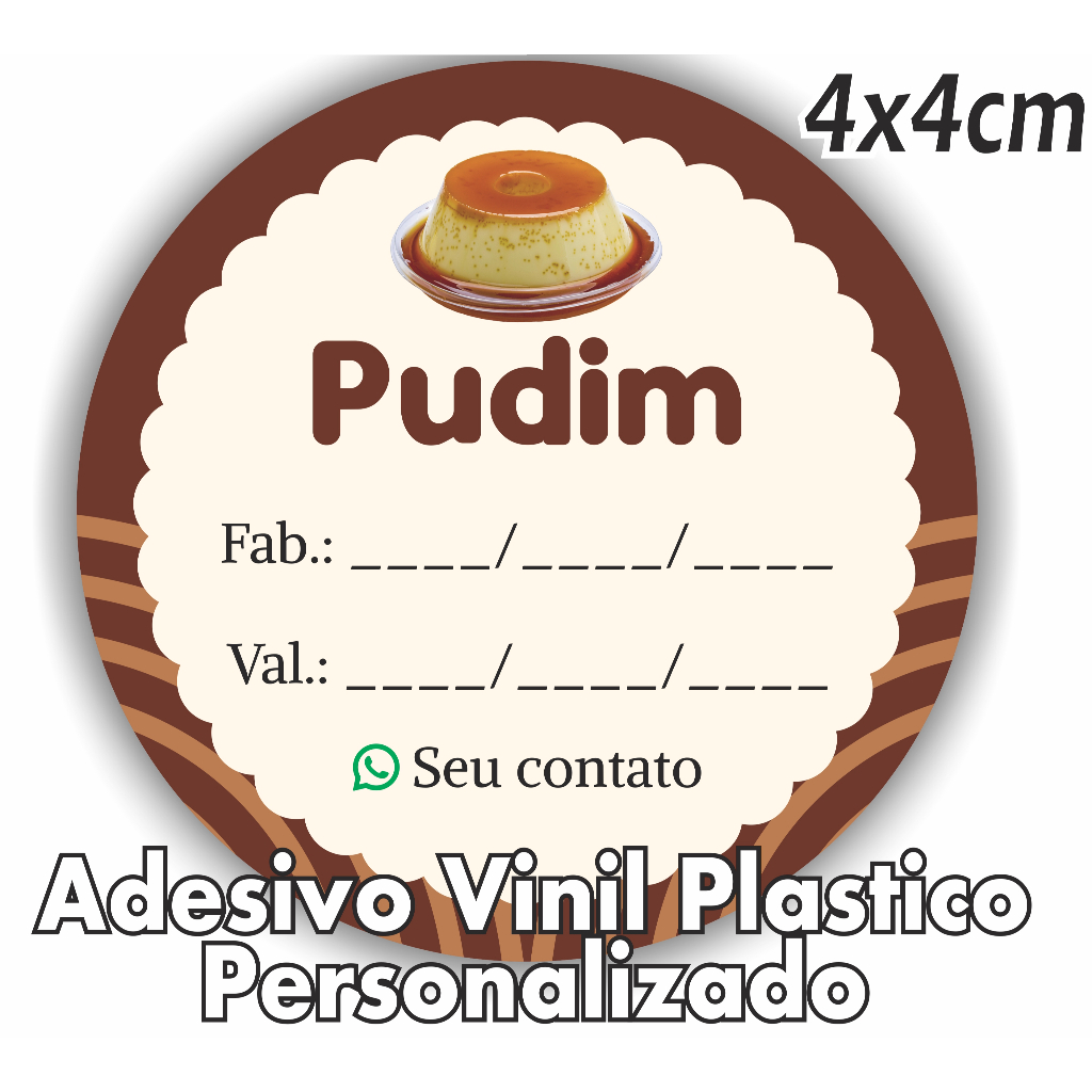500 Etiquetas Adesivos Personalizados Pudim - Rótulos em Geral 4x4cm ...