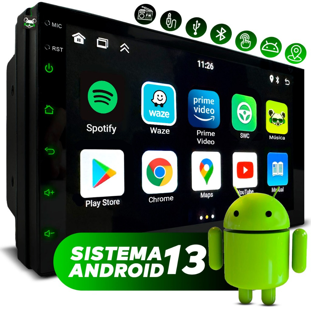 Central Multimidia Android 13 2GB 7 Pol 2 Din Espelhamento USB GPS ...