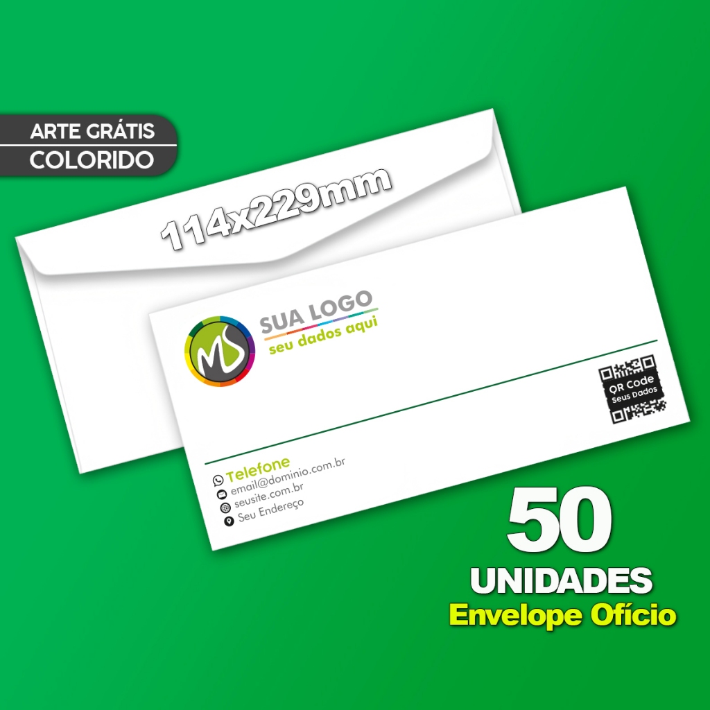 50 Envelopes Personalizados Ofício/Carta - Arte Grátis - Papel Offset ...