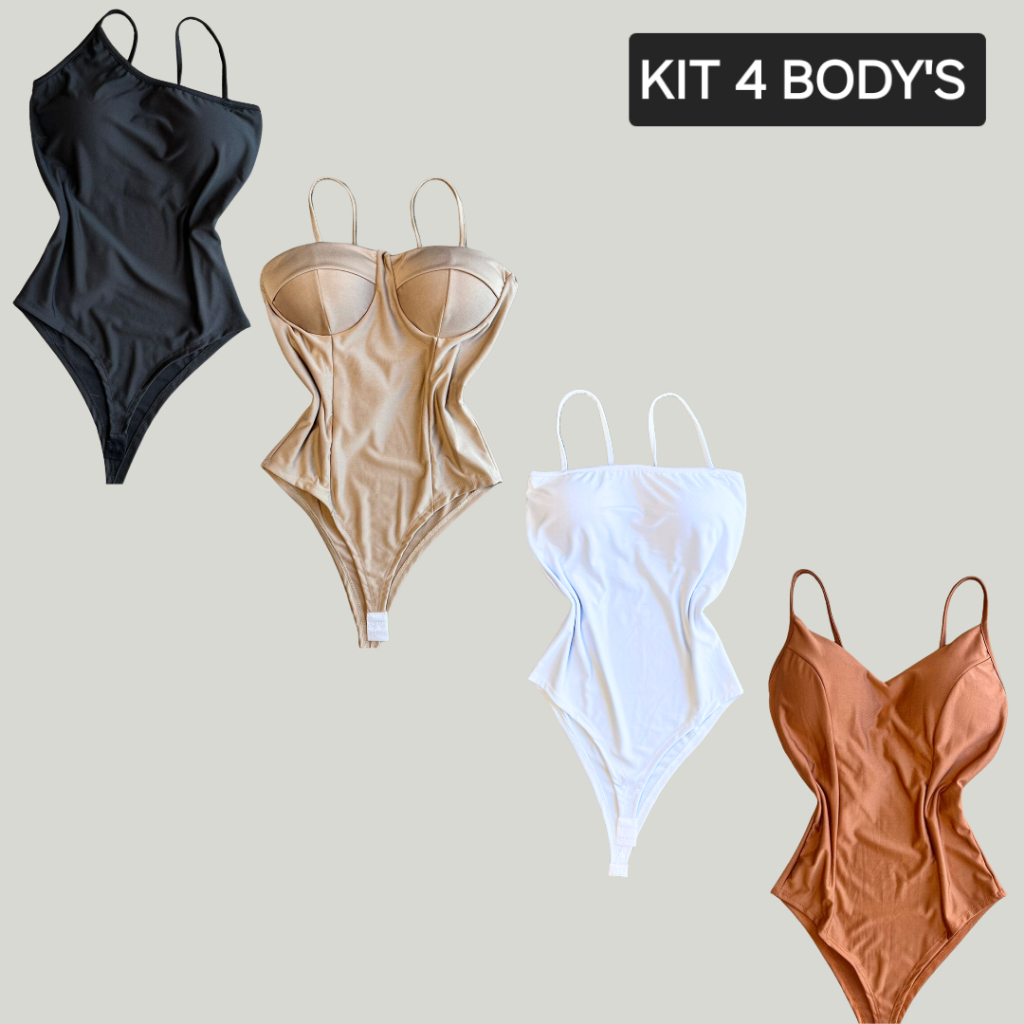 Kit 4 body monocromático tons tendencia body reto básico modelador ...
