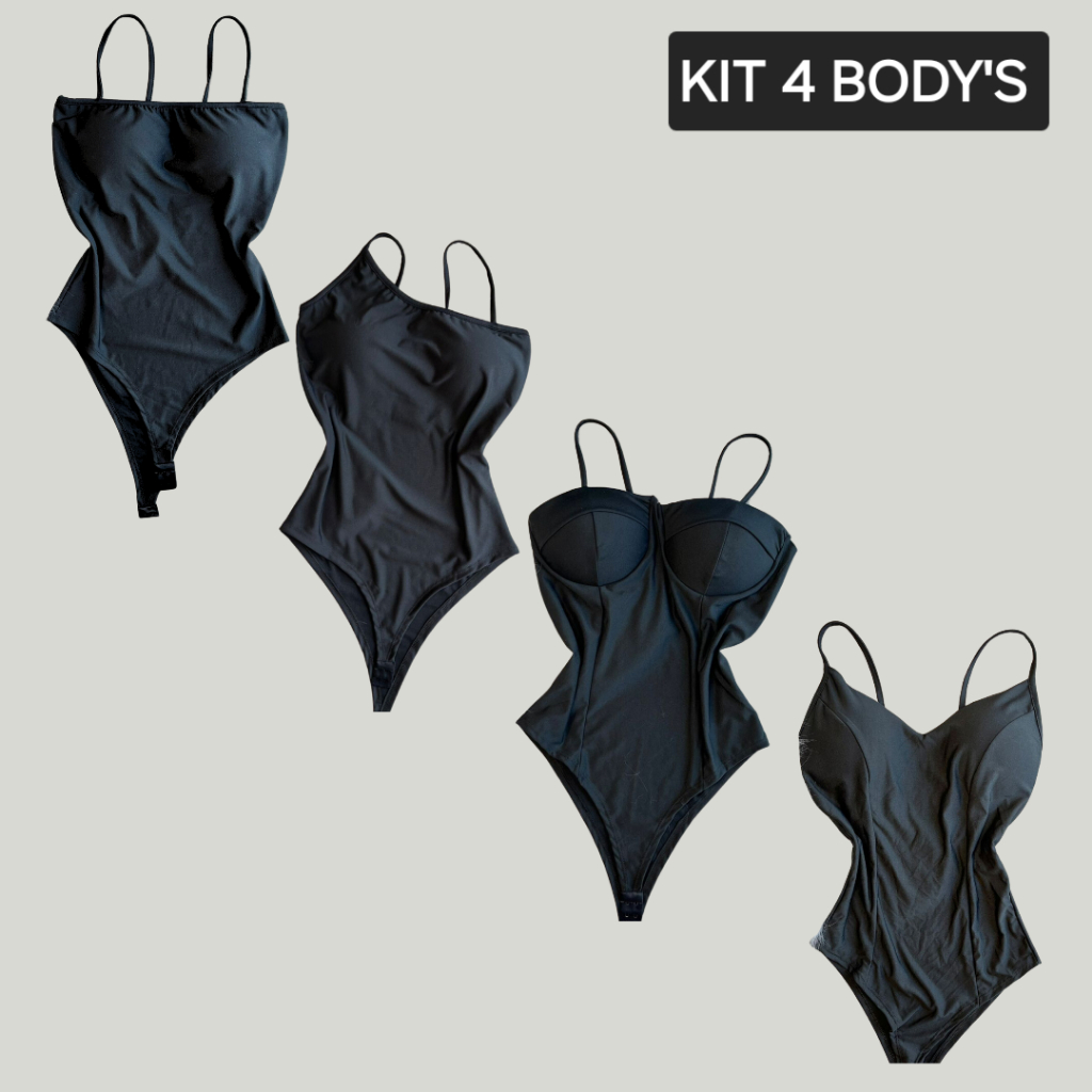 Kit 4 body pretos body reto básico modelador + body alça diferente ...