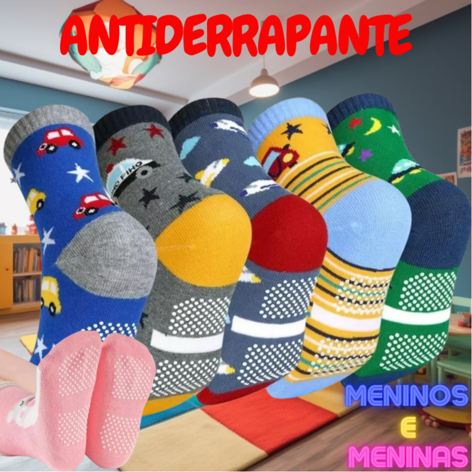 Kit de 3, 6 e 12 Pares de Meias Infantis Antiderrapante Cores Variadas ...