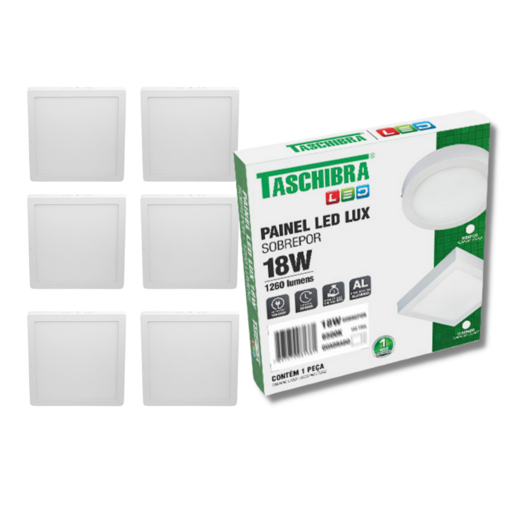Kit 7 Painel Plafon Led Quadrado Sobrepor 18w Lux Bivolt Taschibra 6500k 4000k 3000k | Shopee Brasil