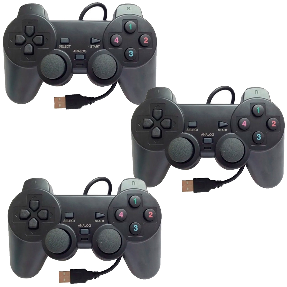 Kit 3 Controle Joystick para PC Laptop Notebook USB Dual com fio ...