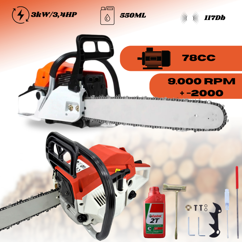 Motosserra Gasolina Profissional 78cc Moto Serra Motoserra 3.5HP Oleo Sthil Sabre 22 Polegadas ...