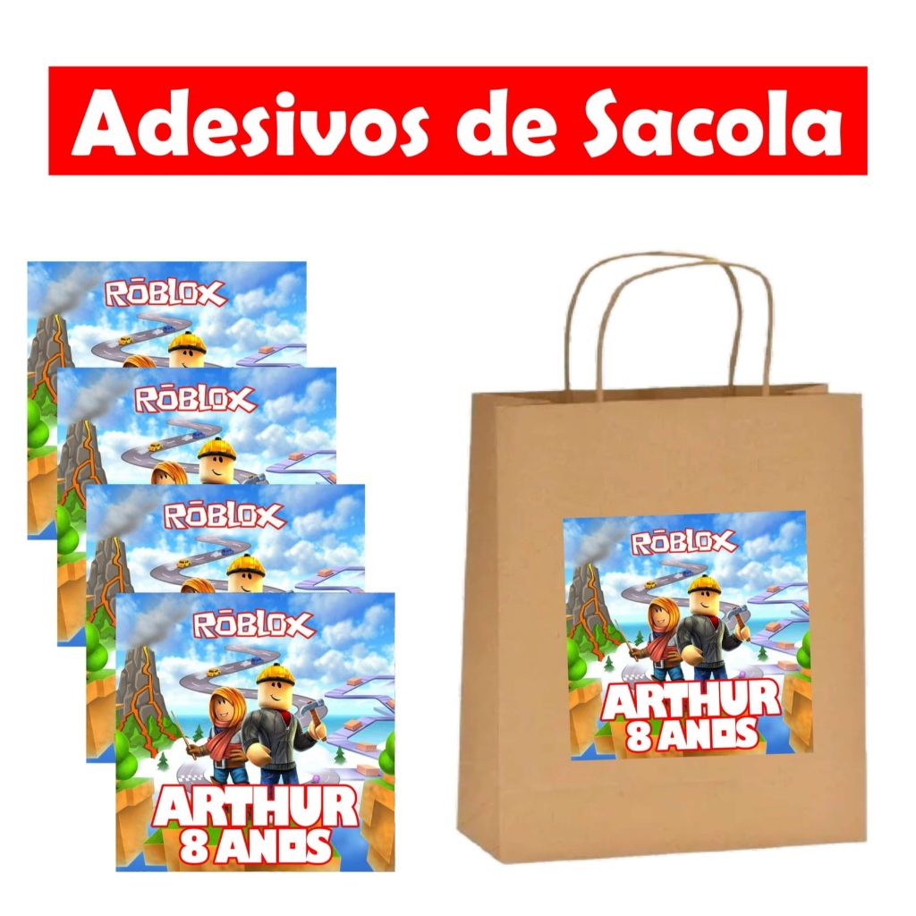 Rótulo Adesivo Para Sacola Roblox Personalizado 9,5x9,5cm Vários Temas ...