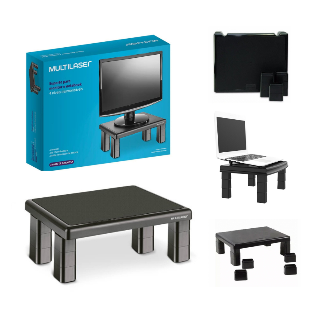 Suporte Para Monitor Quadrado Níveis De Altura Multilaser Cor Preto | Shopee Brasil