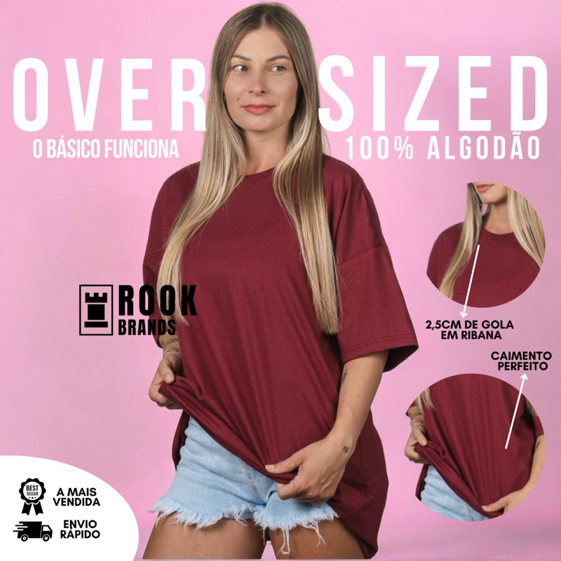 Camiseta Oversized Streetwear Feminina Gola Alta | Shopee Brasil