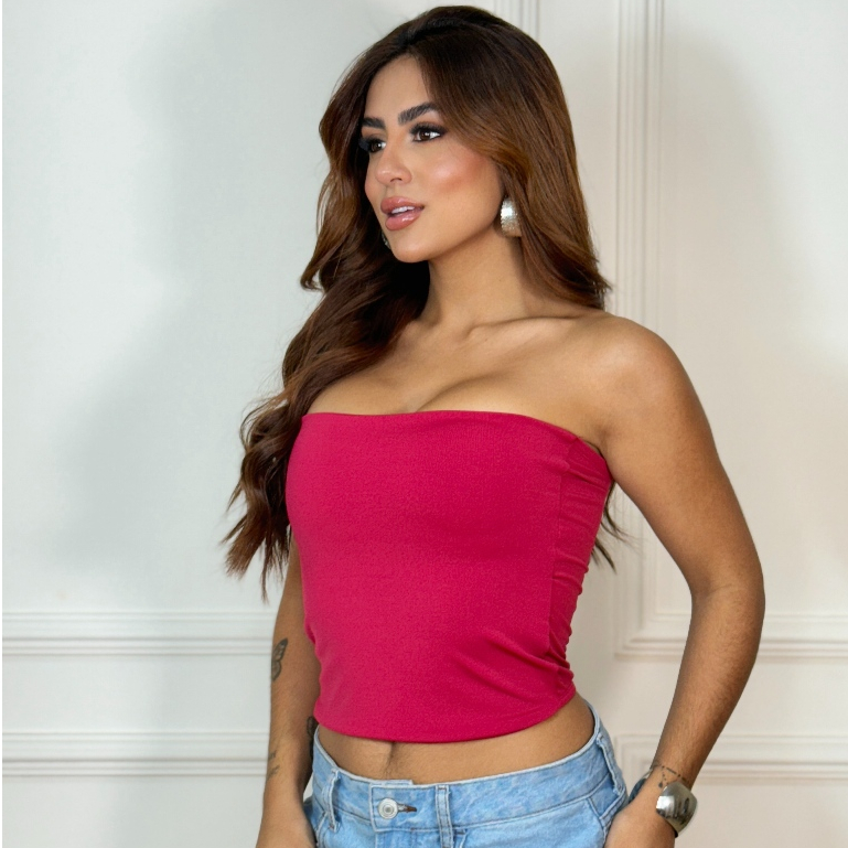 Top Tube Cropped Básico Feminino Tomara que Caia Comprido Tubinho Duplo ...