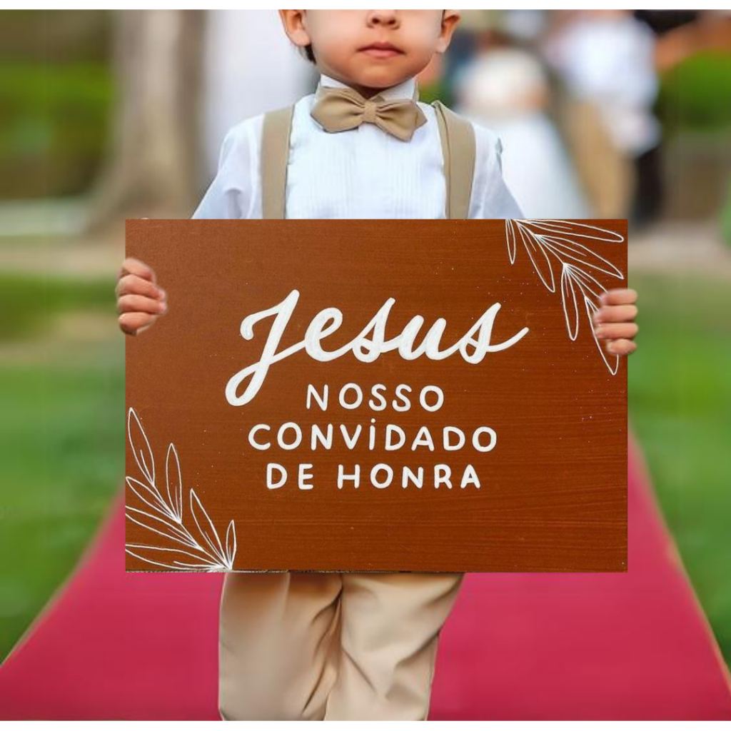 Placa Decorativa Casamento Jesus Nosso Convidado de Honra Marrom ...