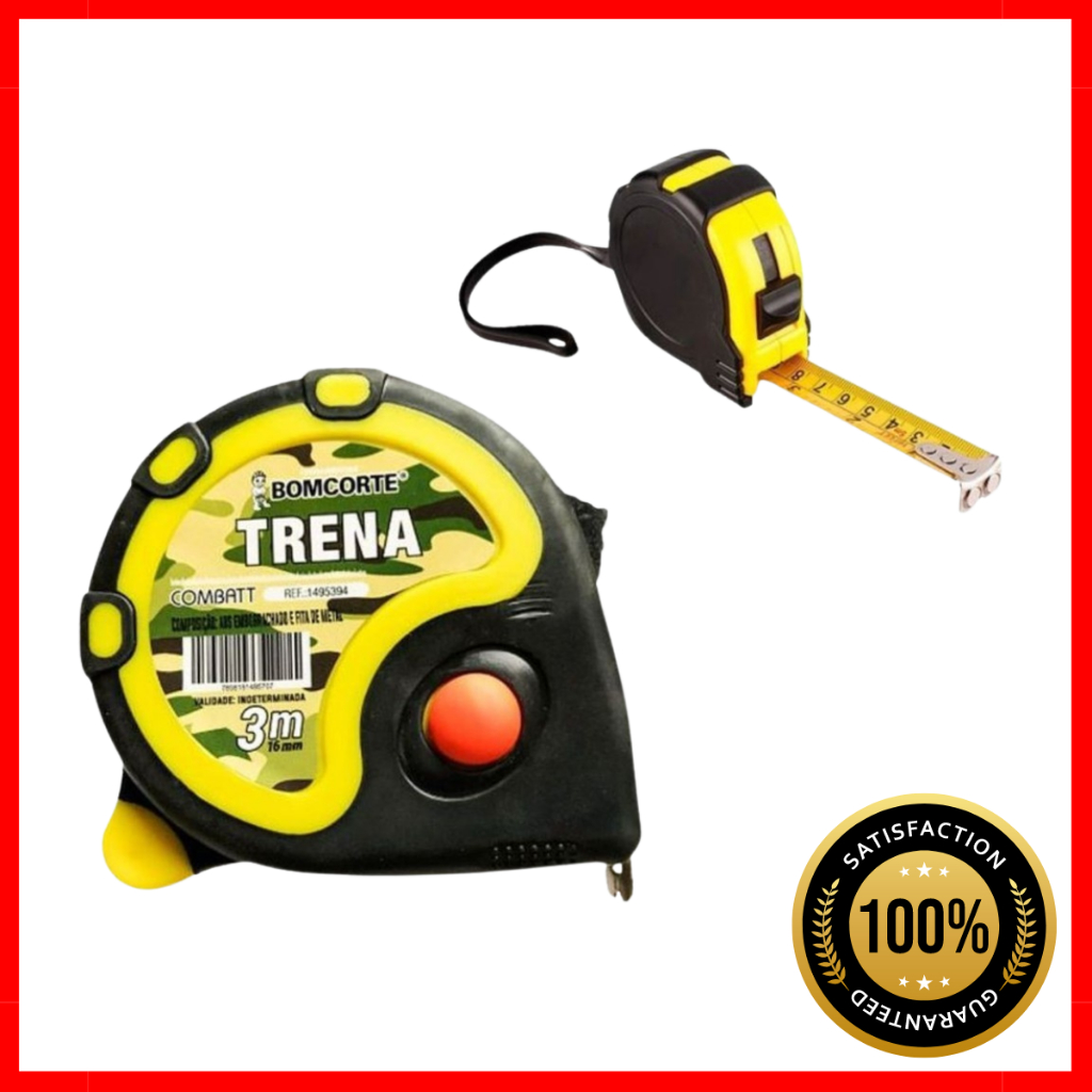 Trena Emborrachada Com Trava Fita Metálica 3 Metros 19mm | Shopee Brasil