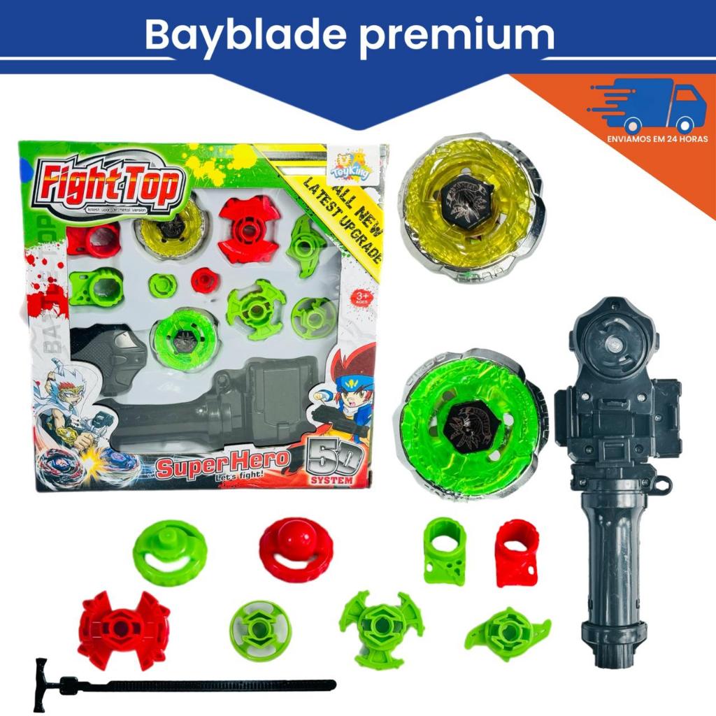 Kit Beyblade SuperHero Com 2 Beyblades 1 Lançador 1 Suporte Do Lançador ...