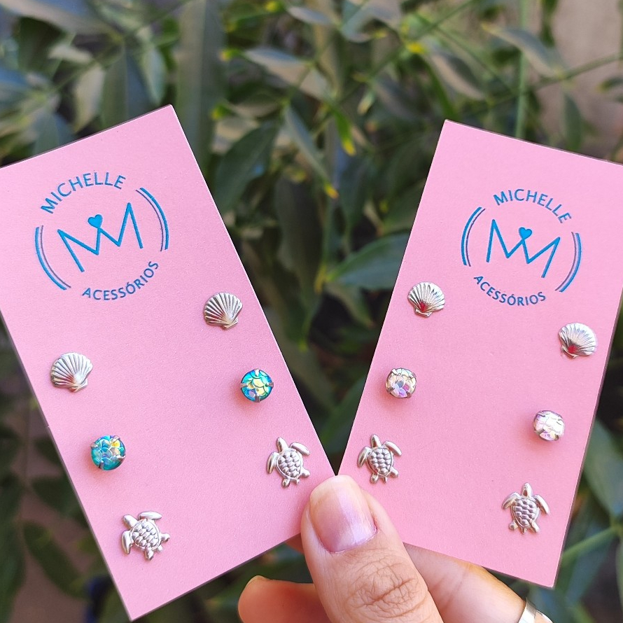 Kit de Três Pares de Brincos em Aço Inox - Concha, Escama e Tartaruga ...