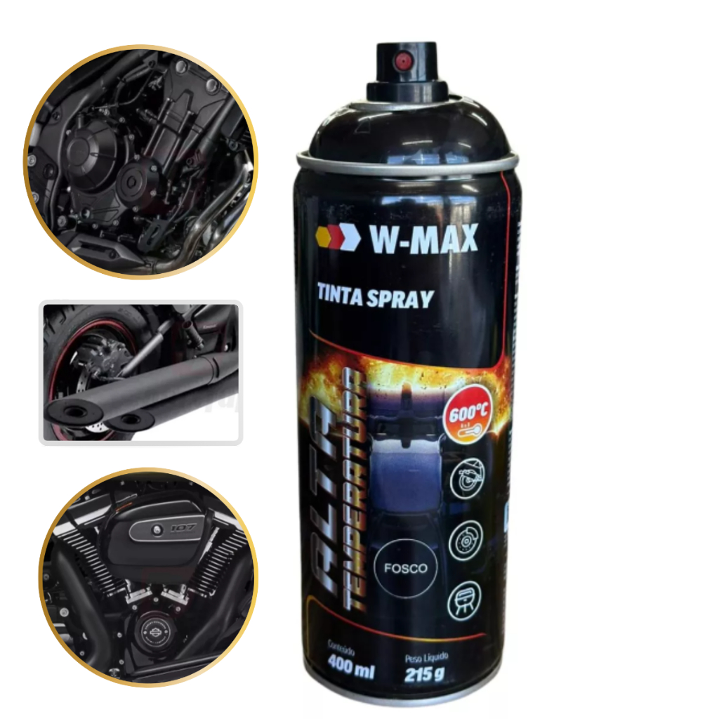 tinta spray fosca alta temperatura w-max automotiva resistente fogo escapamento rodas motos ...