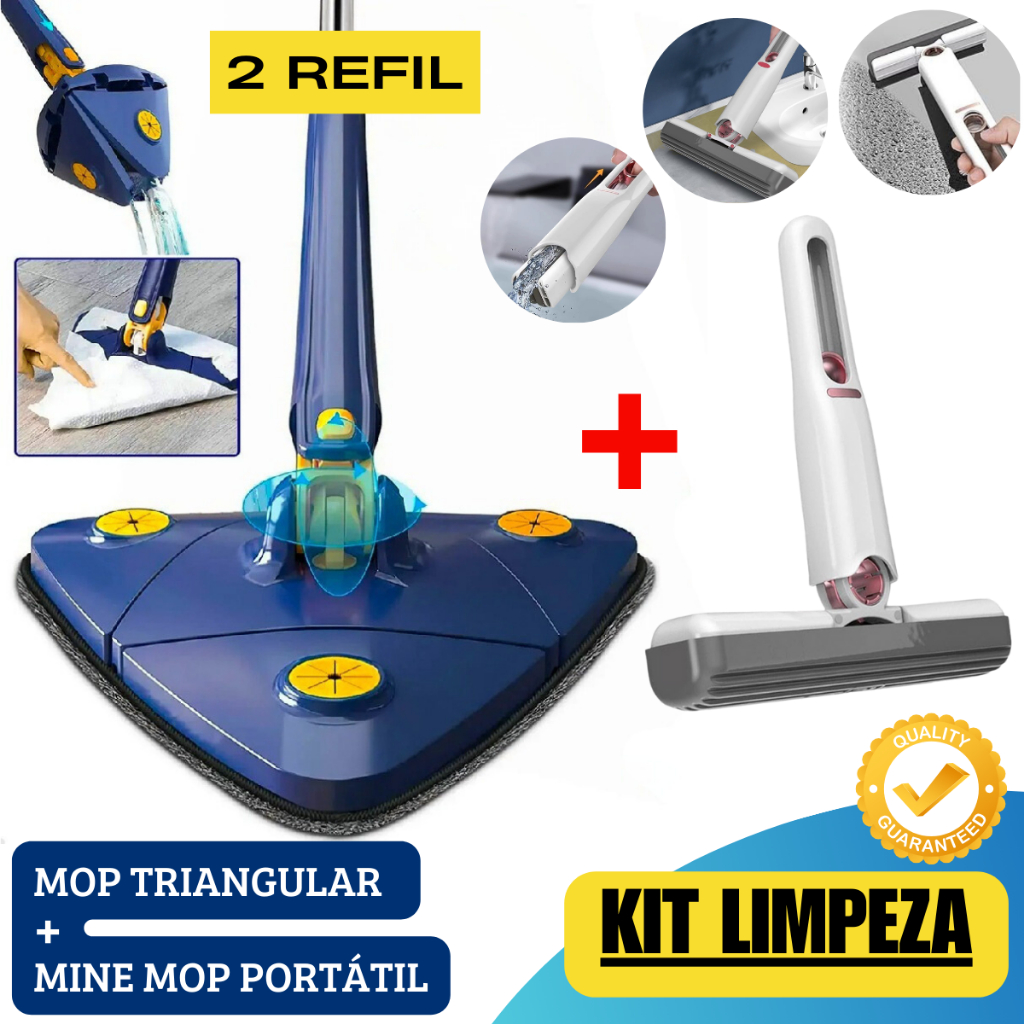 MOP Limpeza Triangular Giratório Banheiro Janela Teto 2 REFIL + Mini ...
