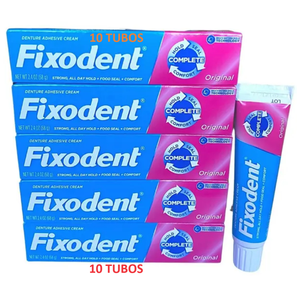 Fixodent 68g Original 100% Fixador Prótese Dentária KIT Com 10 Tubos ...