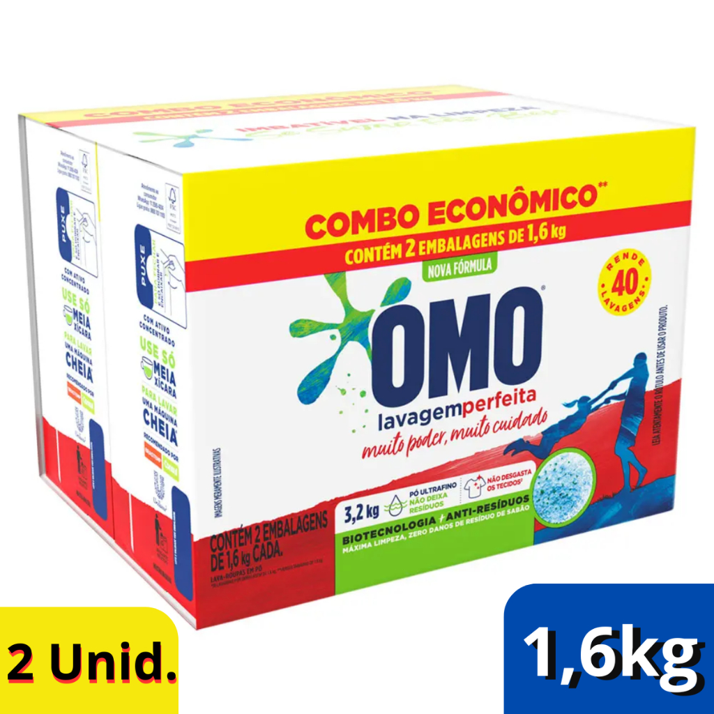 2 Omo Lavagem Perfeita Sabão Em Pó Caixa 1.6kg Combo Econômico | Shopee Brasil