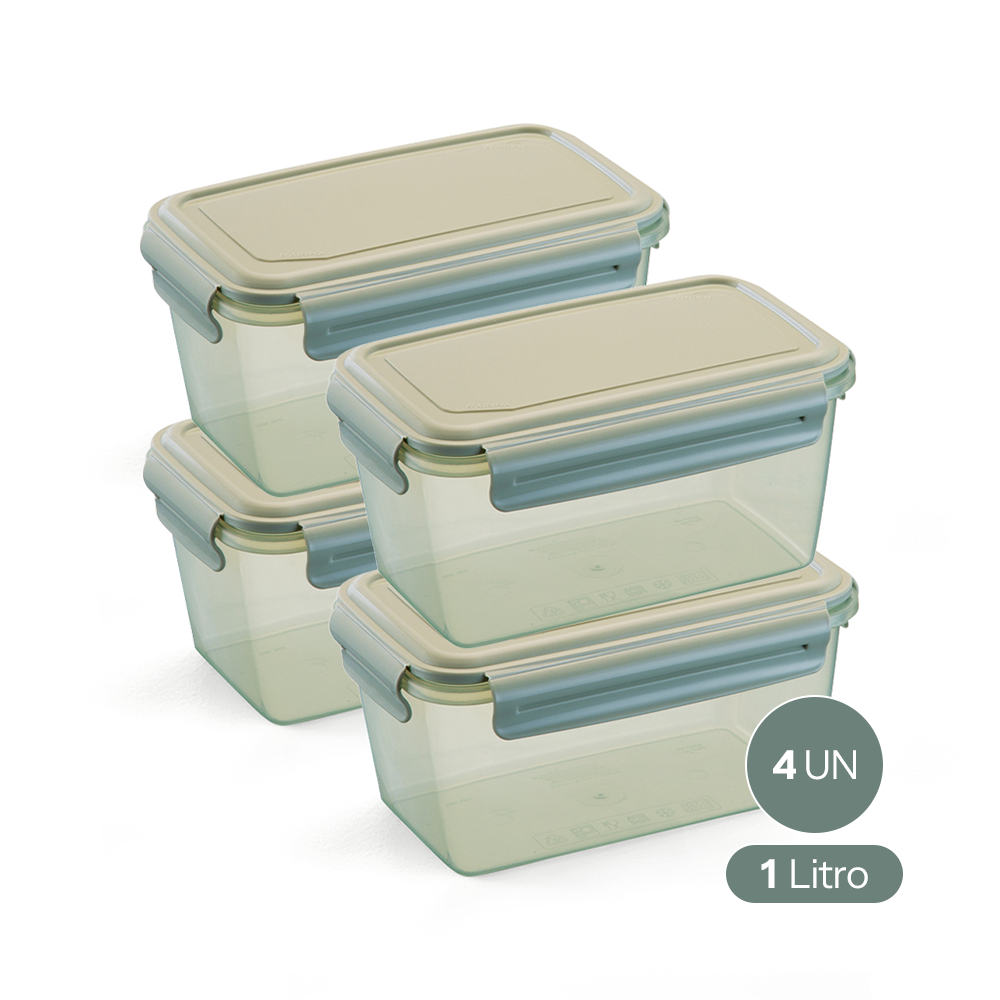 Kit com 4 Potes Marmita Plásticos Altos Translúcidos Resistentes com 4 ...