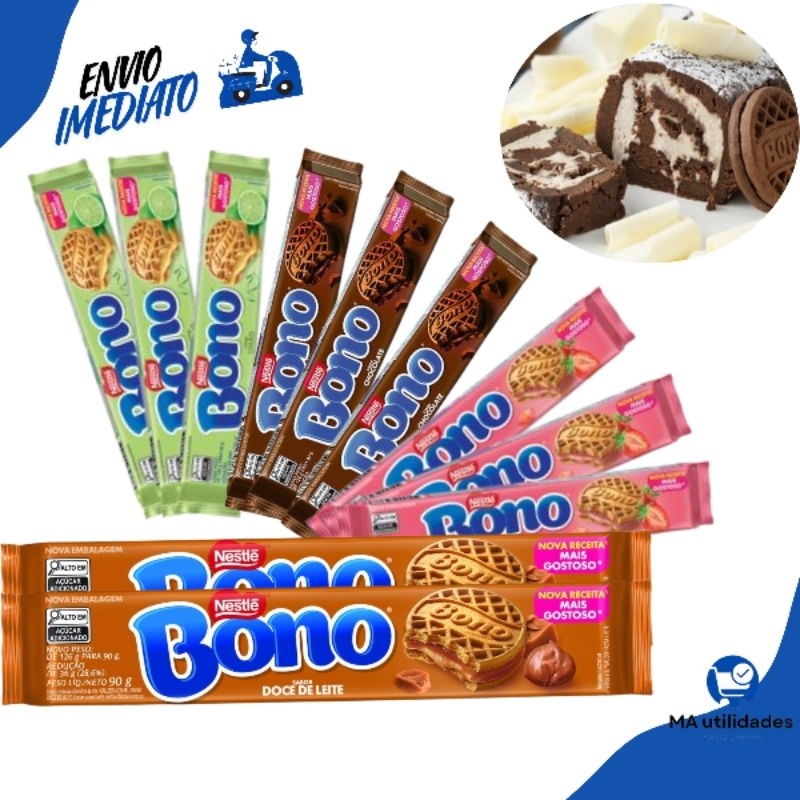 Biscoito Recheado Bono Nestlé Kit C/10 Pacotes 90g Sabores Sortidos ...