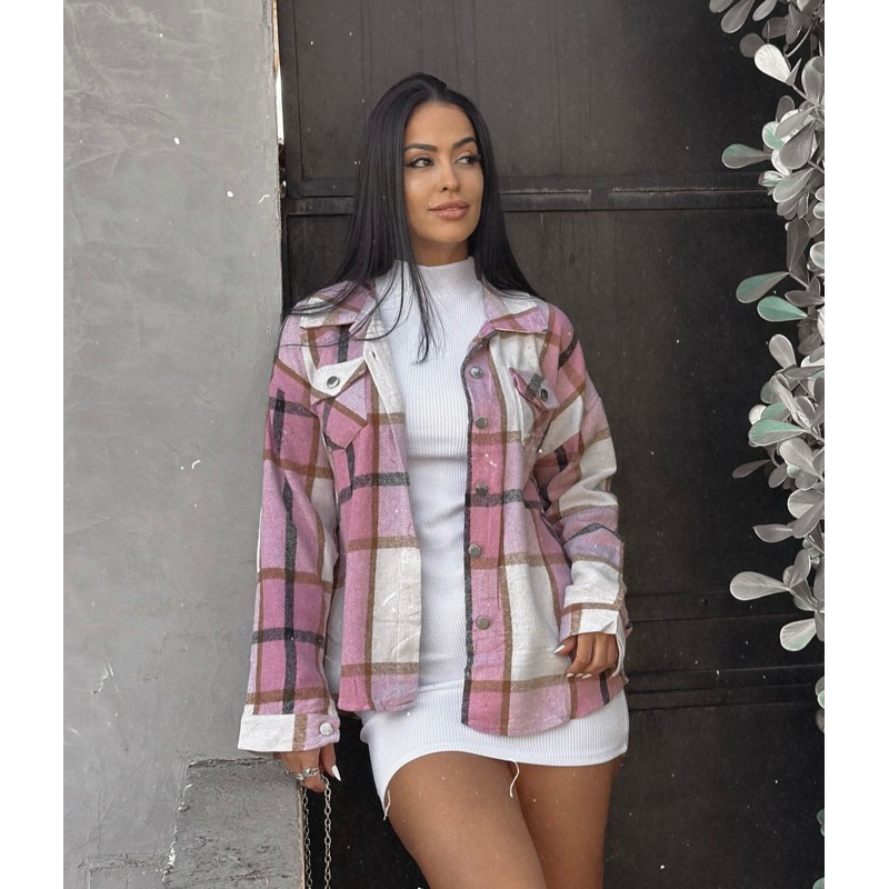 Blusa Camisa Feminina Flanelada Estampa Xadrez Quadriculada Manga Longa Moda Gringa Inverno ...