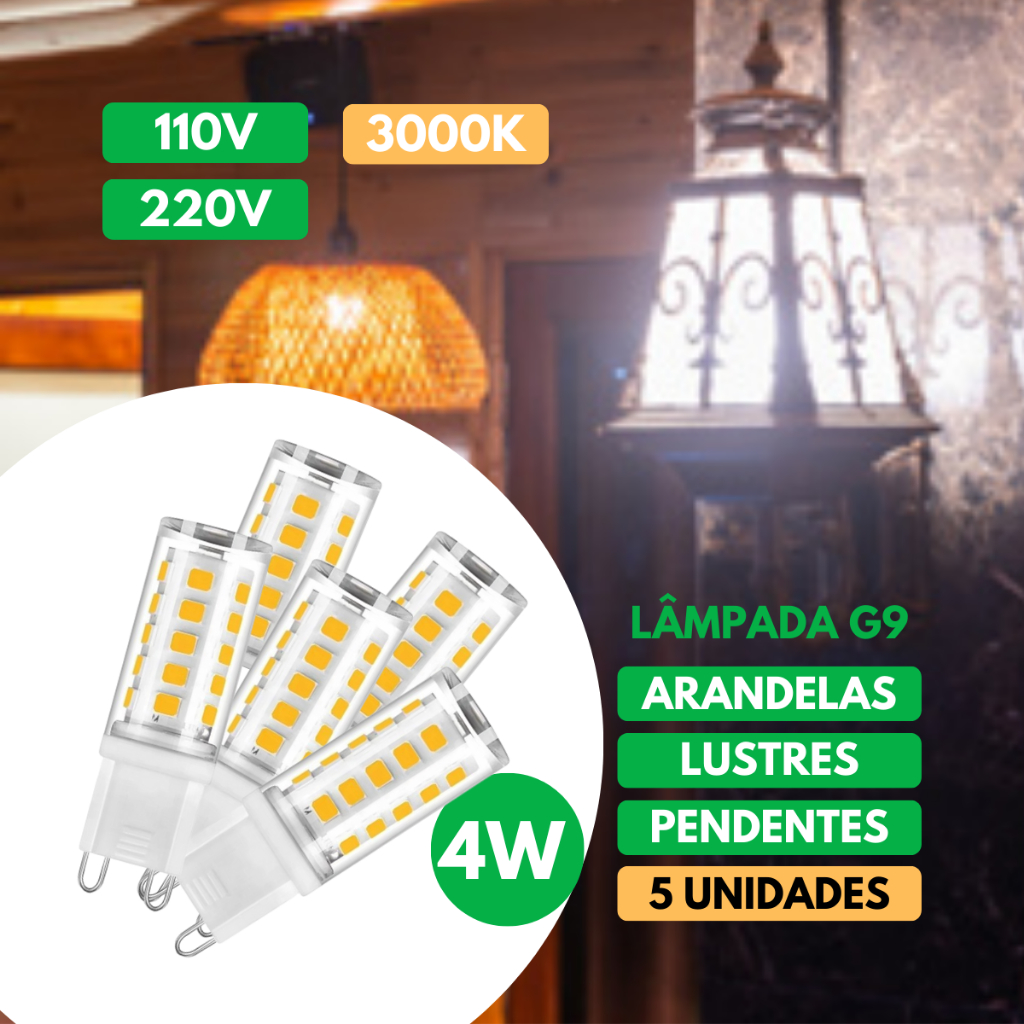 KIT 5 Lâmpada Led G9 4W 220V Halopin Bipino Branco Quente 3000K | Shopee Brasil
