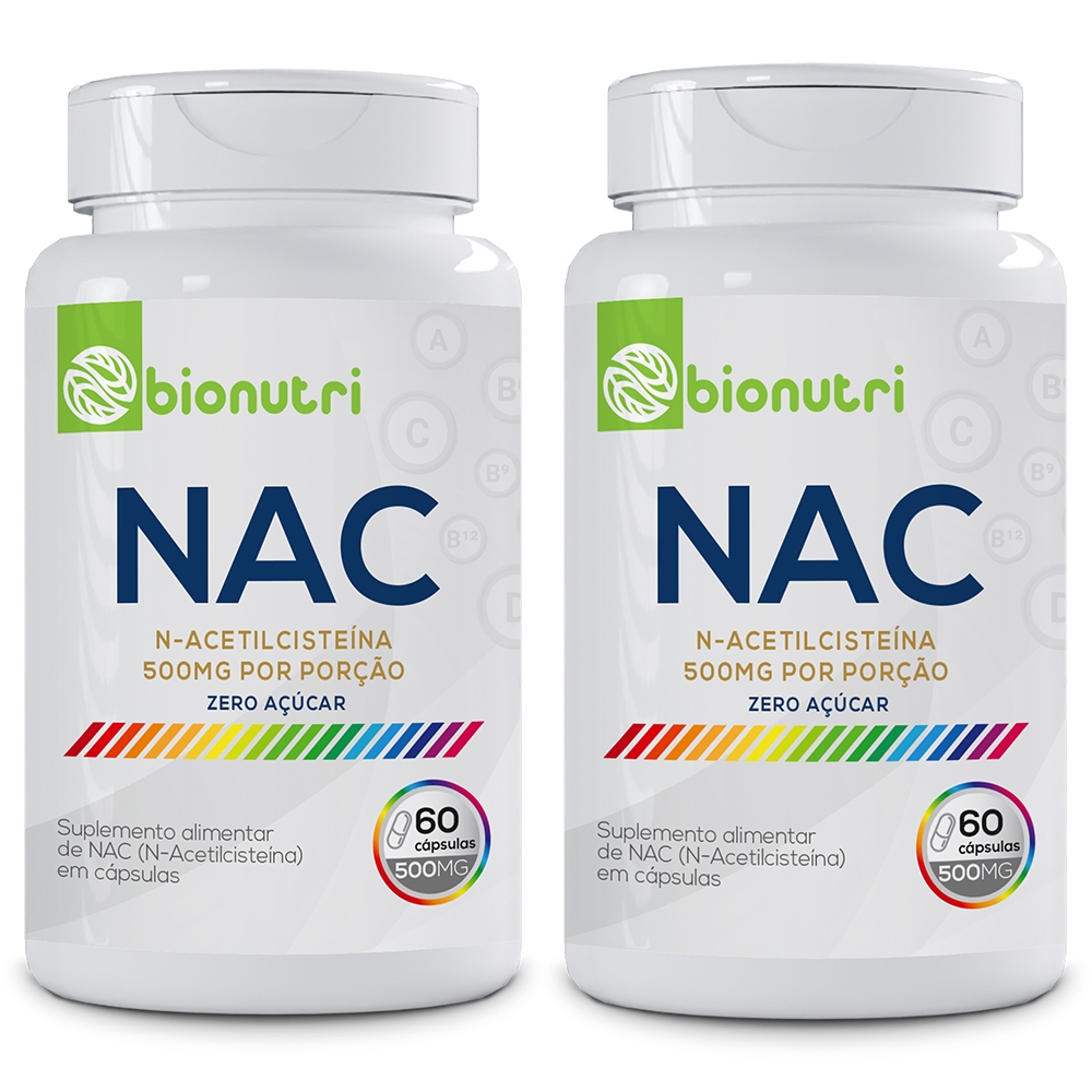 Kit 2x Suplemento Alimentar em cápsulas Nac N-Acetilcisteína 500mg (60 Cápsulas) - Bionutri ...