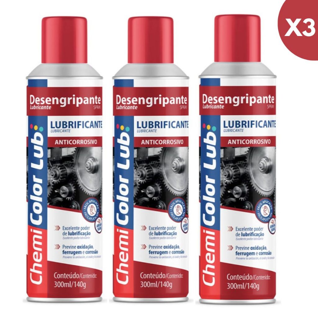 Kit 3 Desengripante Lubrificante Anticorrosivo 300ml Chemi Color Lub ...