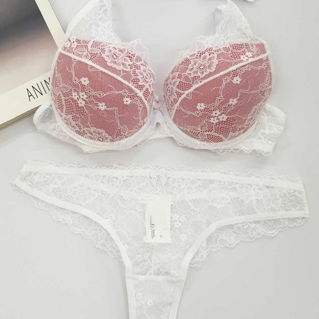Conjunto Lingerie Calcinha e Sutiã Rendado com Bojo Elegante | Shopee ...