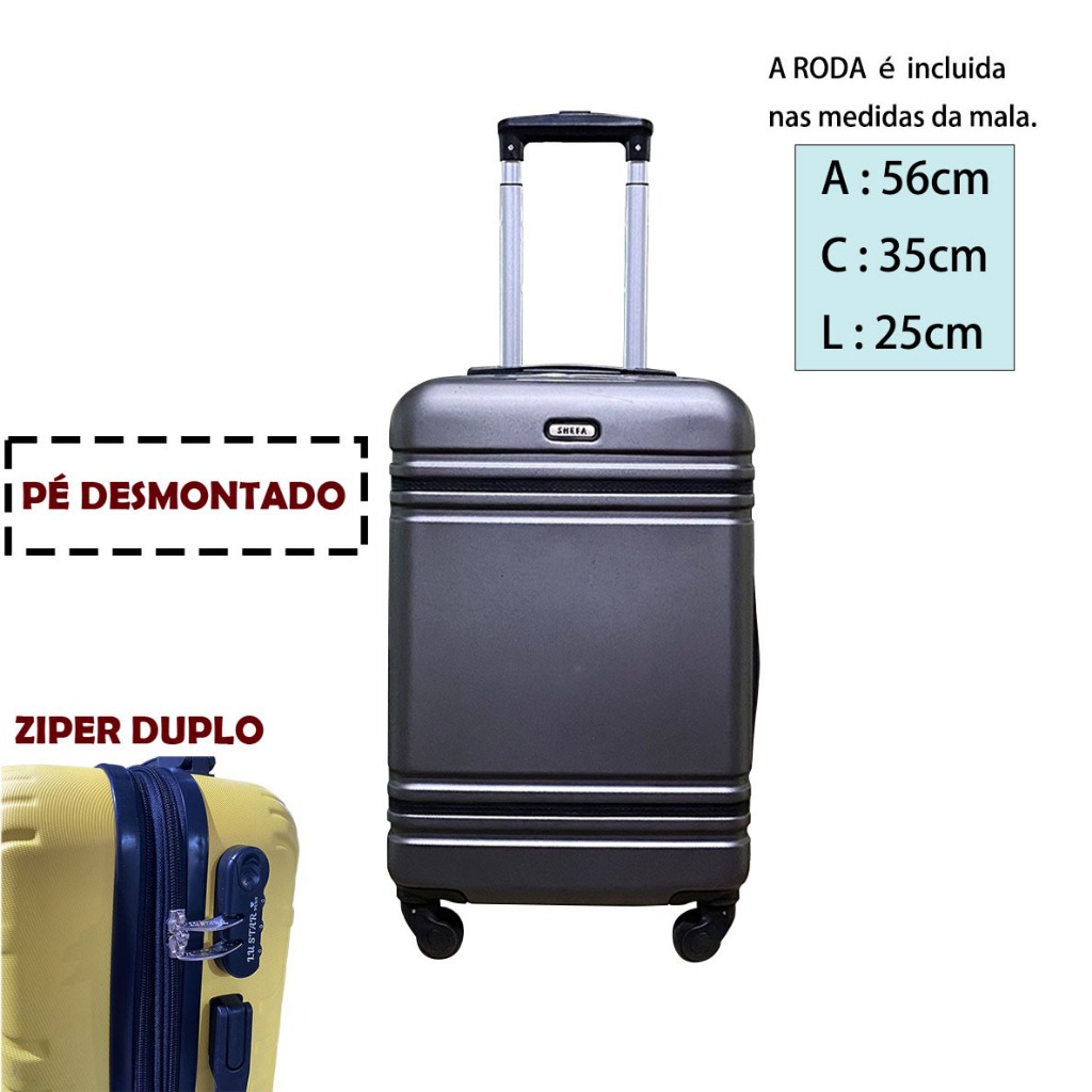 Mala de viagem ABS de 15KG - 18KG de rodinha 360º mala media com senha ...