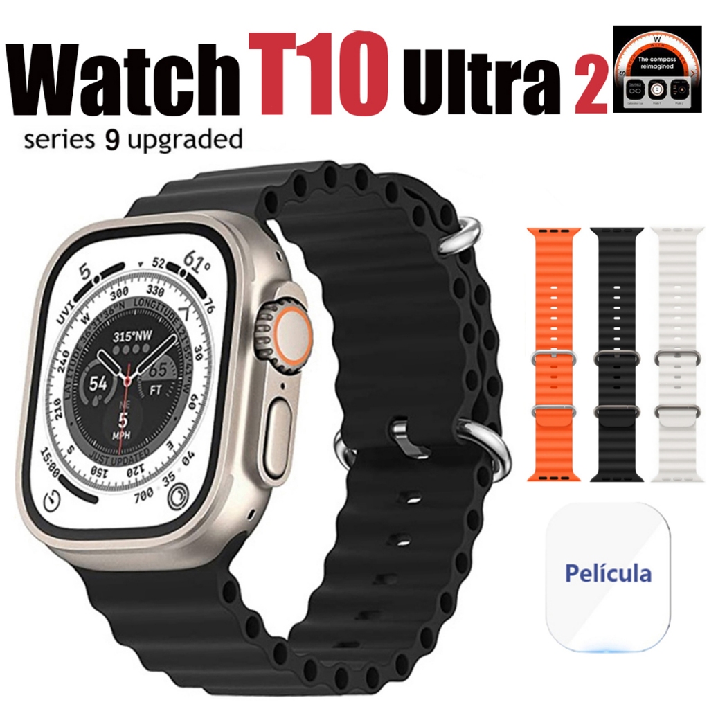 Smartwatch T10 Ultra 2 2024 Nova Série 9 Smart Watch 2.09 Inch HD 49mm Bluetooth Com Calculadora ...
