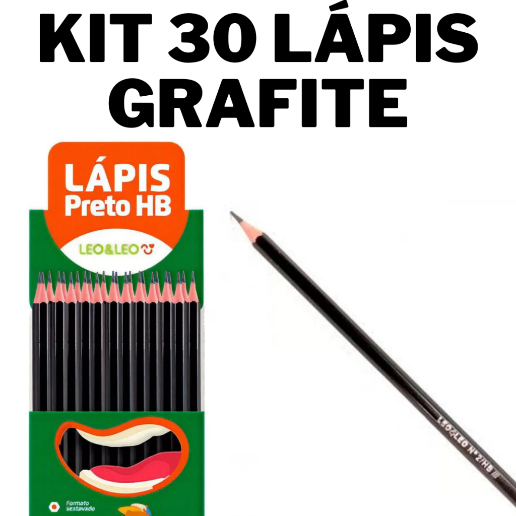 Kit 30 Lápis Preto Grafite HB N°2 de Escrever Escolar Ponta Resistente ...